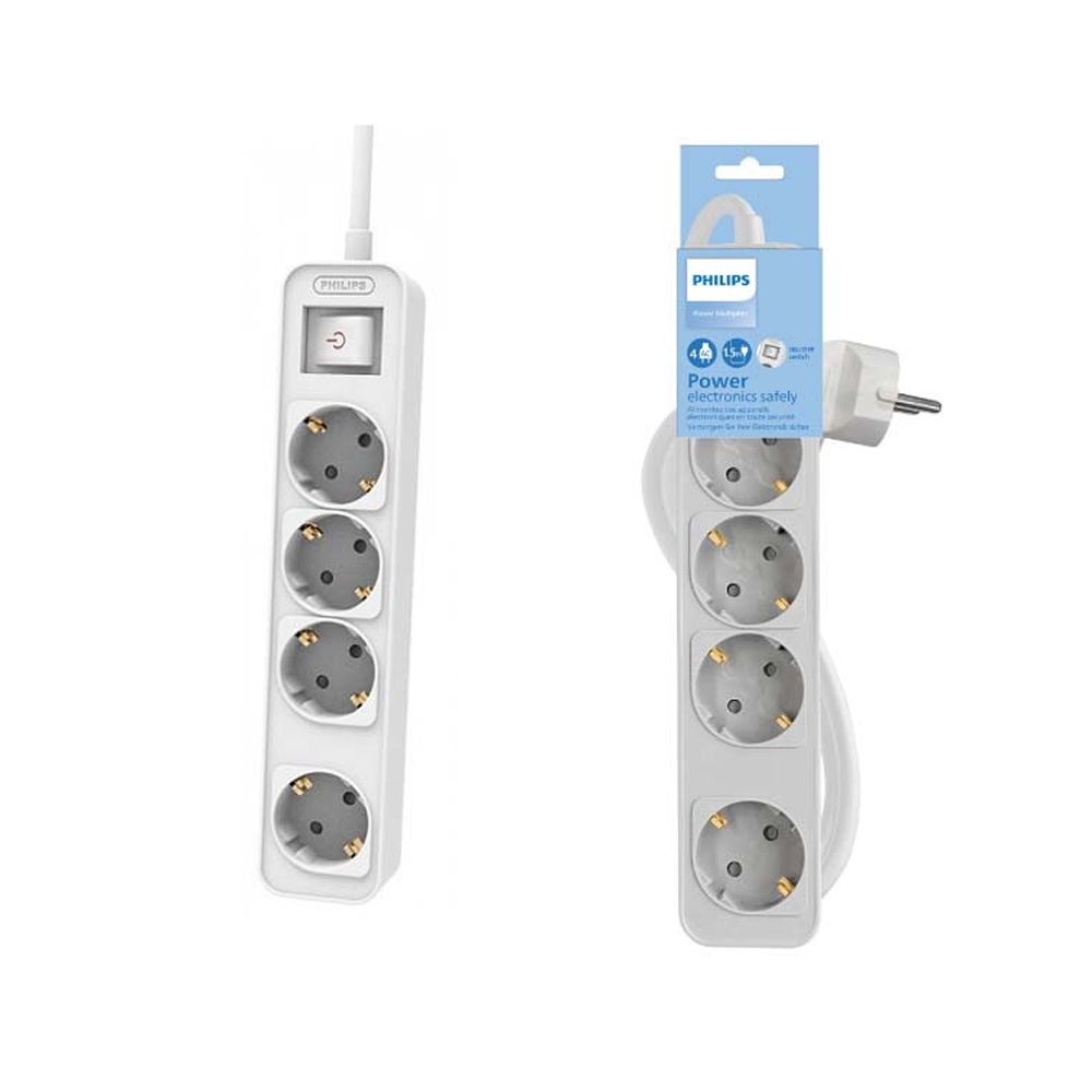 Power strip PHILIPS extension cord 4 sockets 3m 10A white