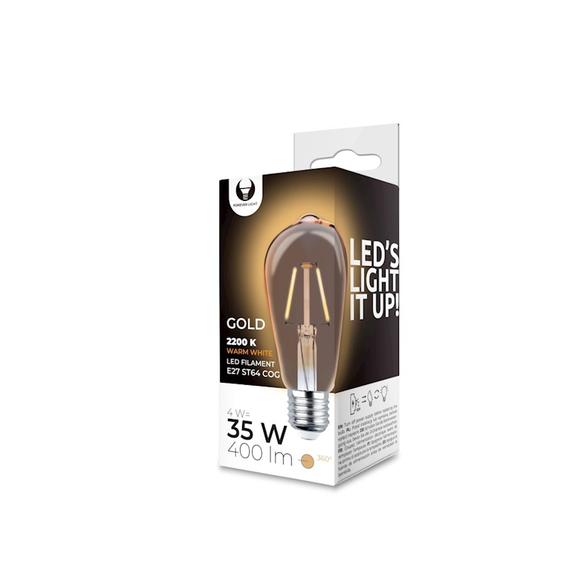 LED Bulb Filament E27 ST64 4W 230V 2200K 400lm COG gold Forever Light